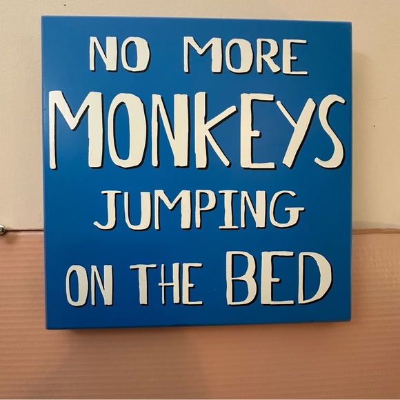 Wall Decor | Blue And White No More Monkeys Jumping On The Bed Classic ...